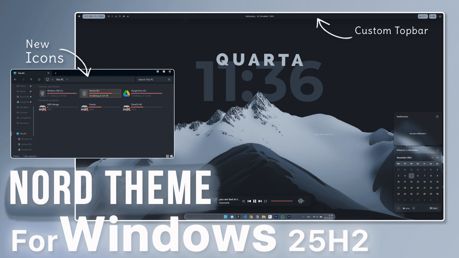 I turned the New Windows 25H2 into a SUPER clean Nord style setup ...